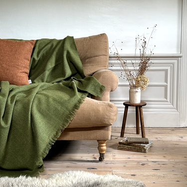 Harris Tweed Olive Throw Blanket – William & Irene