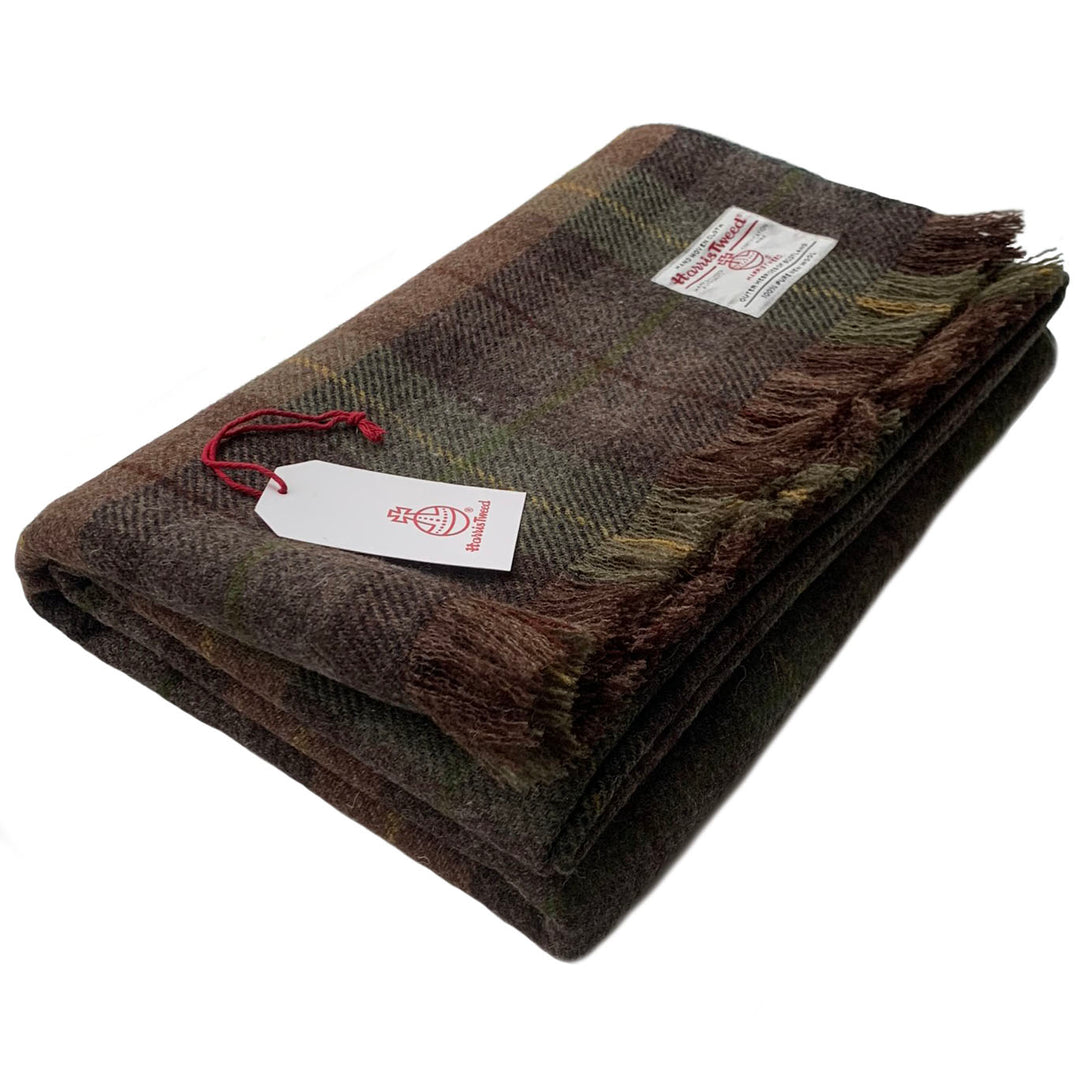 Harris Tweed Brown & Green Tartan Large Throw – William & Irene